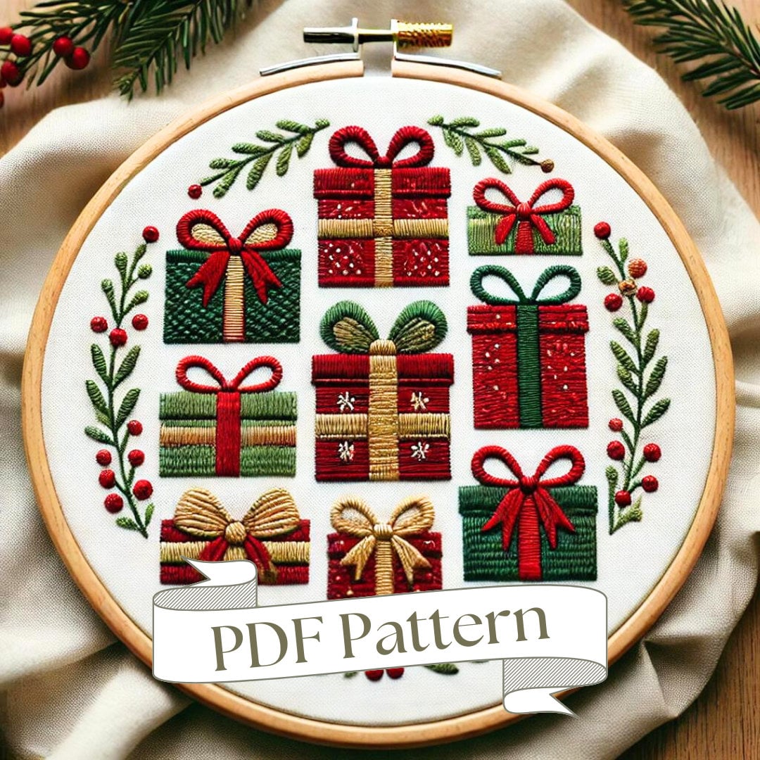Christmas Embroidery Pattern Presents Embroidery Pattern Embroidery ...