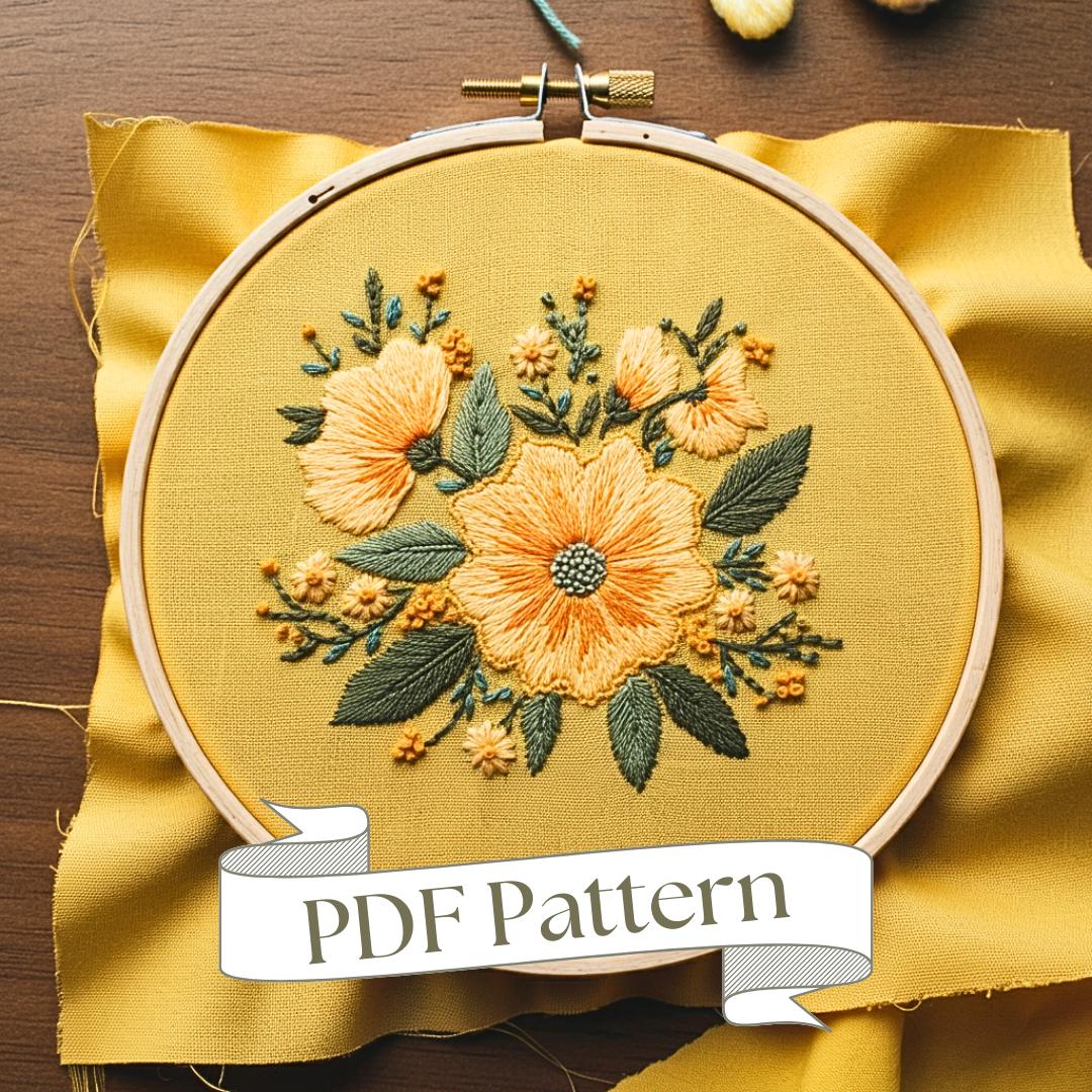 Yellow Floral Hand Embroidery Pattern: Beginner DIY (PDF Pattern) - Etsy