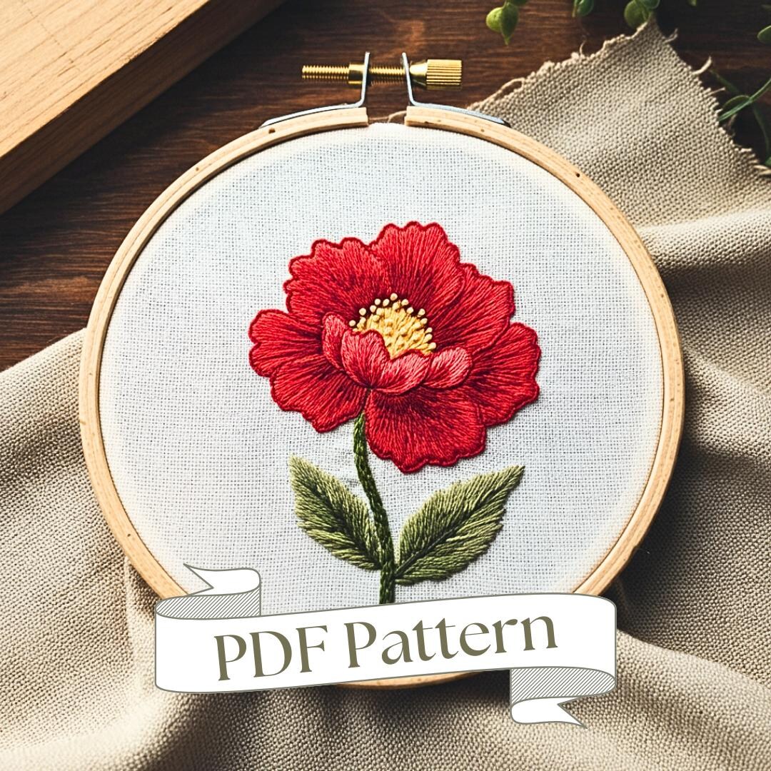 Poppy Embroidery Pattern: Easy Floral DIY (PDF Pattern) - Etsy