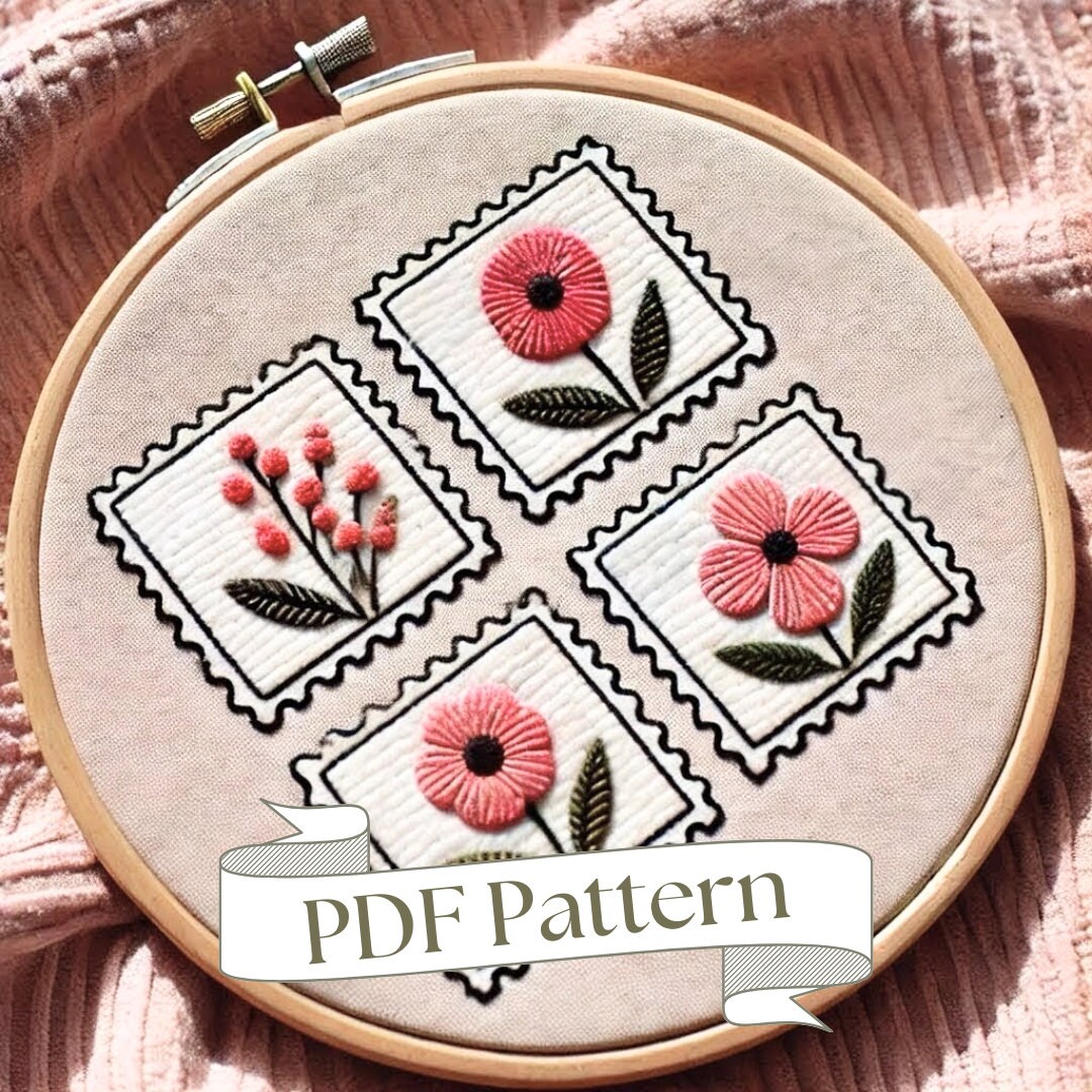 Floral Stamps Embroidery Pattern: Easy Beginner DIY (PDF Pattern) - Etsy