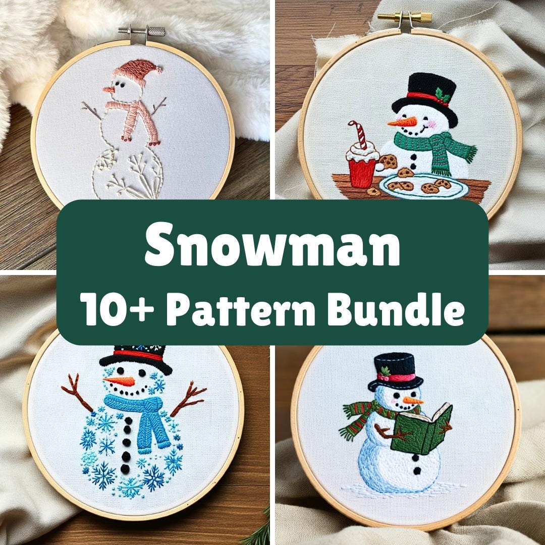 Snowman Embroidery Pattern Bundle: Winter Holiday Designs (PDF Pattern ...