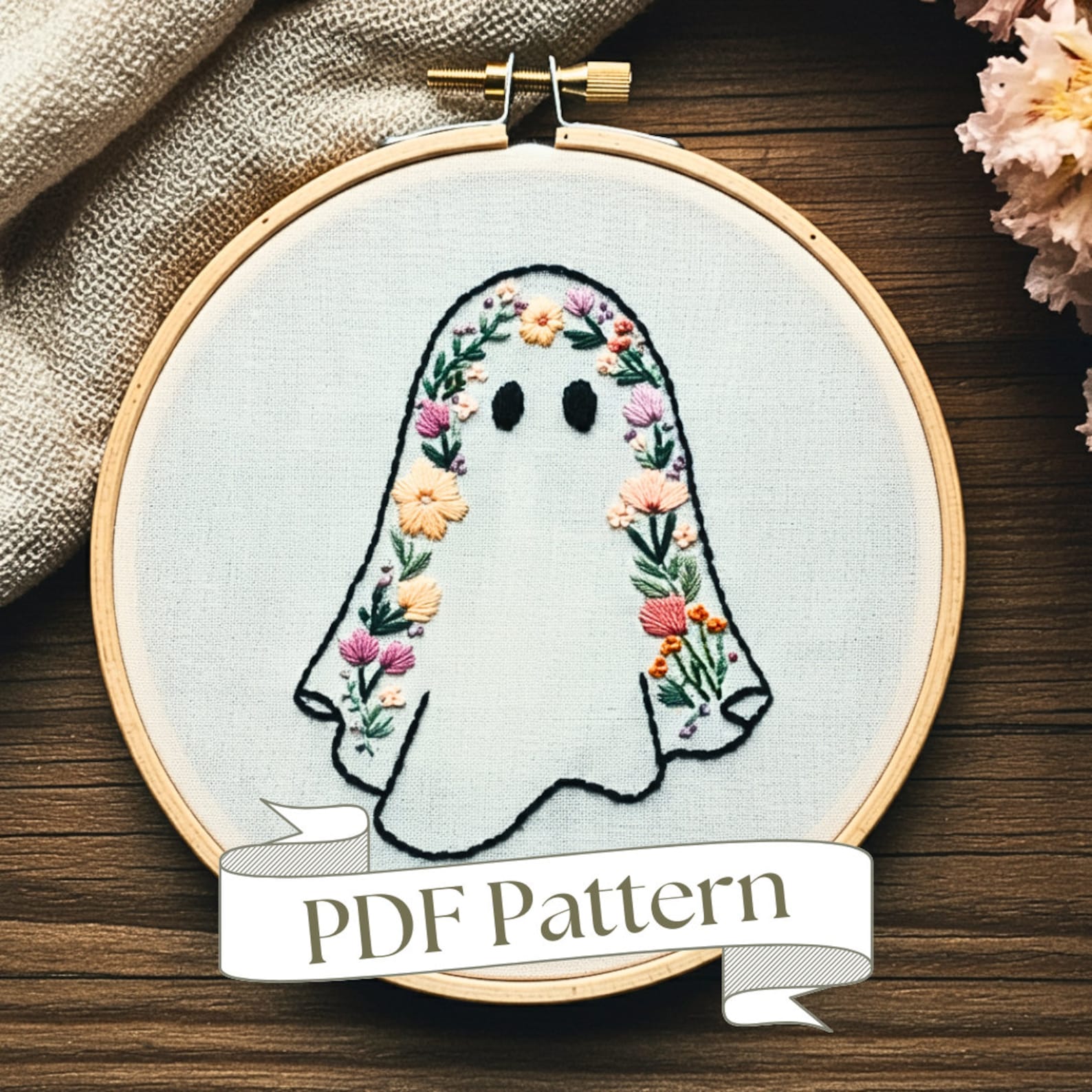 Floral Ghost Hand Embroidery Pattern: Halloween Fall DIY (PDF Pattern ...