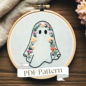 Floral Ghost Embroidery Pattern Halloween Embroidery Pattern Fall ...