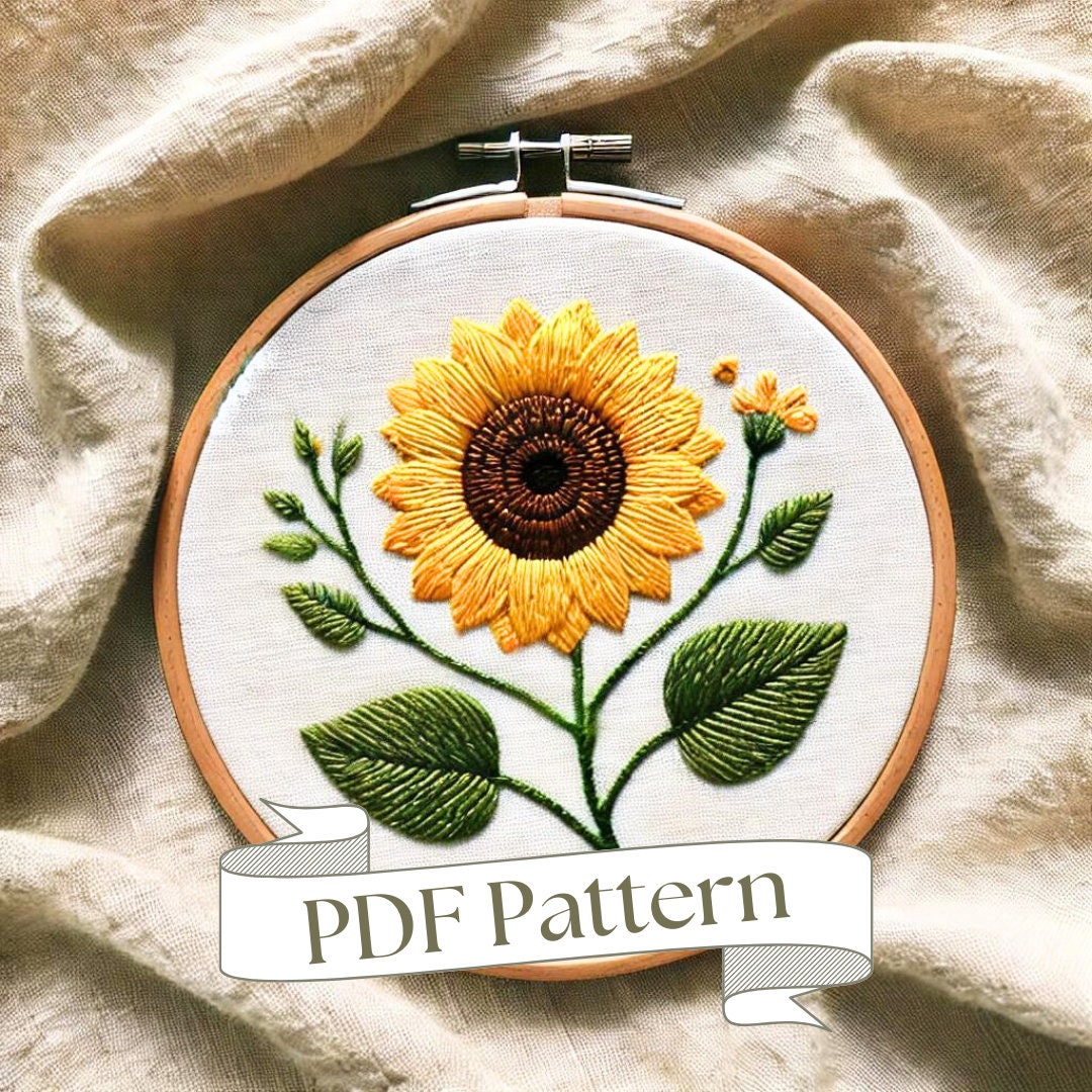 Sunflower Embroidery Pattern Easy Floral Embroidery Pattern Beginner ...