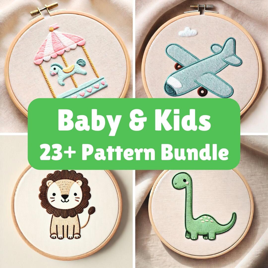 MINI BUNDLE Kids Embroidery Pattern Bundle Baby Nursery Embroidery ...