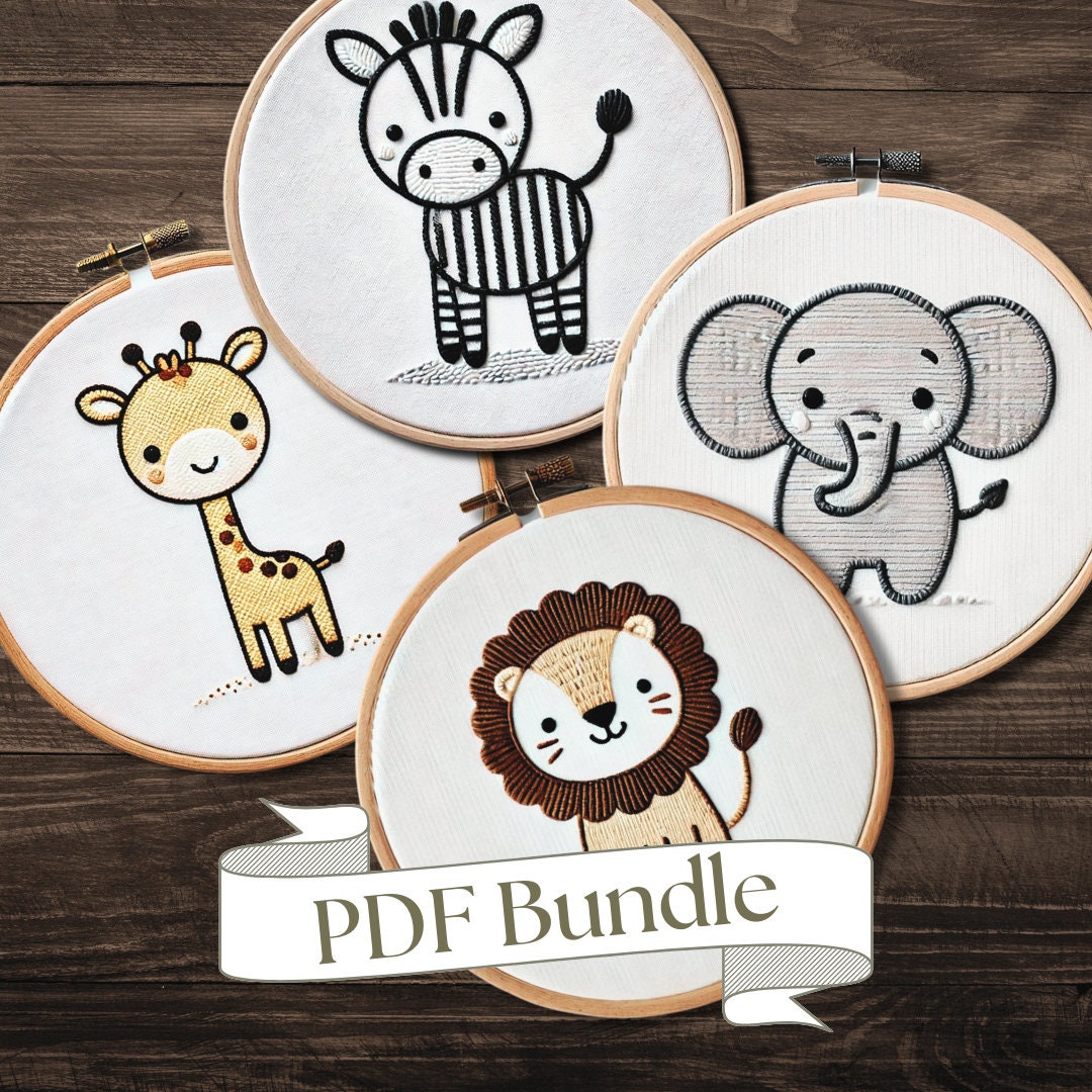 Zoo Animals Embroidery Pattern Zoo Nursery Embroidery Patterns for Kids ...