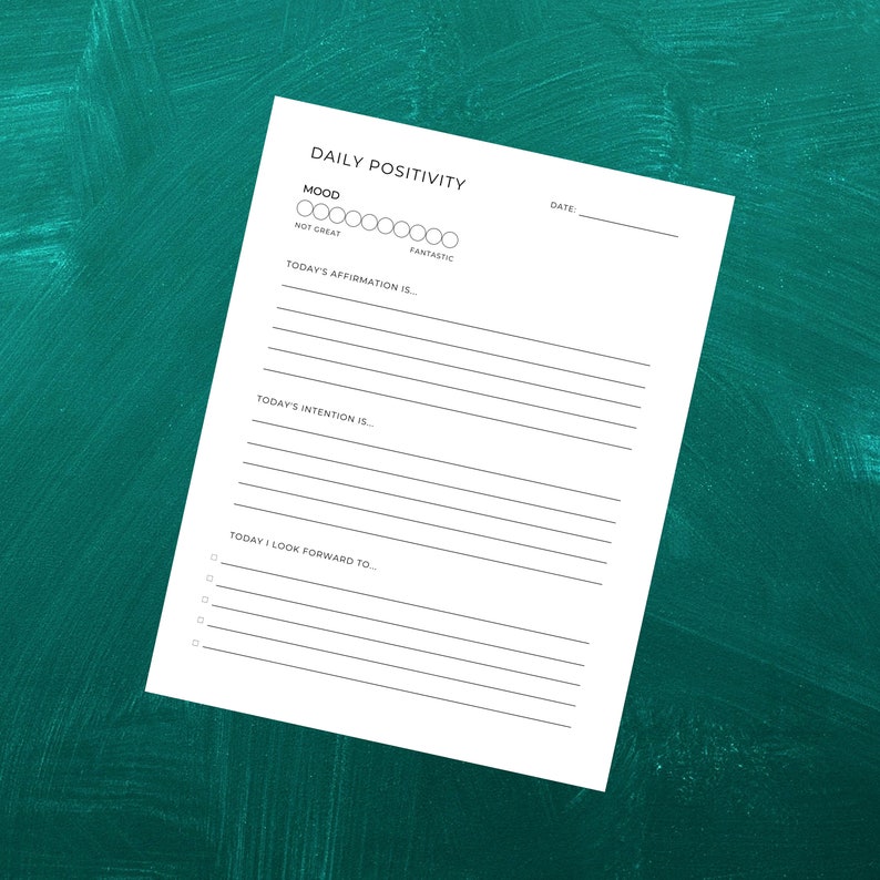 Daily Positivity Worksheet, Gratitude Journal Page, Health, Check-in ...
