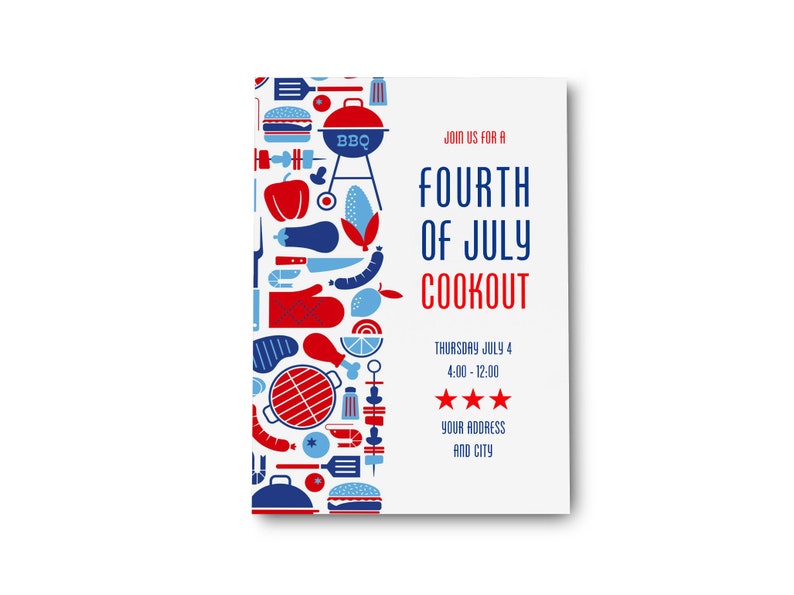 EDITABLE 4th July BBQ Invitation, 4th July Invite, 4th July Cookout ...