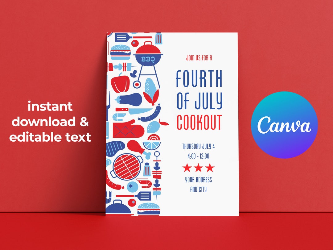 EDITABLE 4th July BBQ Invitation, 4th July Invite, 4th July Cookout ...