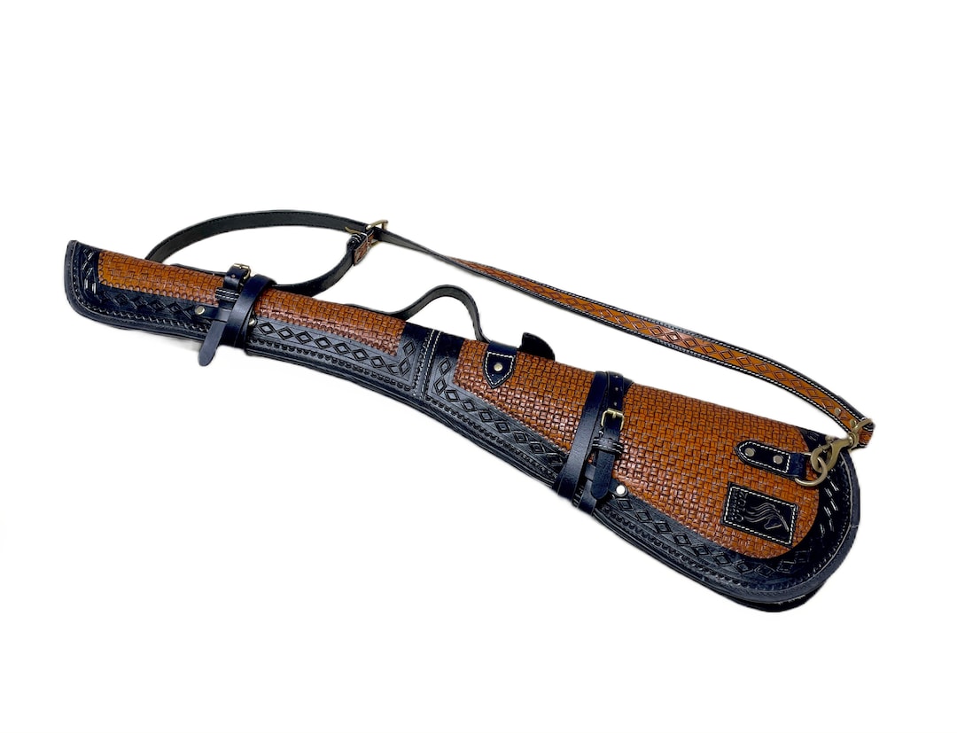 Western Rifle Scabbard - 16-20" Brown Hand Tooled Leather Rifle Cover ...