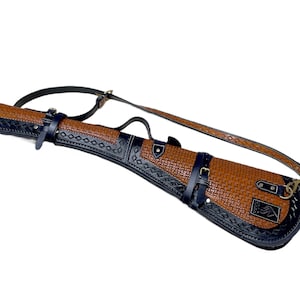 Western Rifle Scabbard - 16-20" Brown Hand Tooled Leather Rifle Cover ...