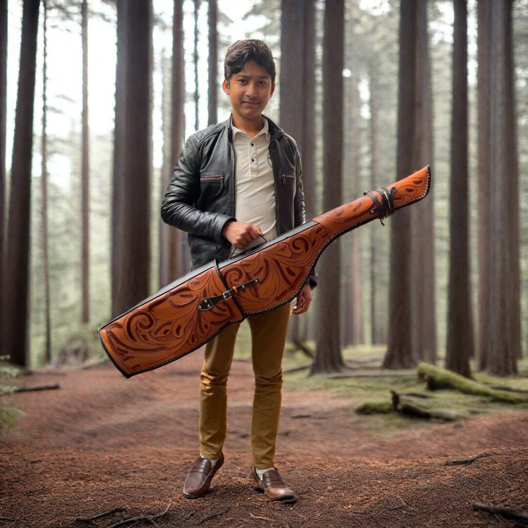 48 Inches Leather Scabbard Rifle Hand Tooled Two Piece Gun Case ...
