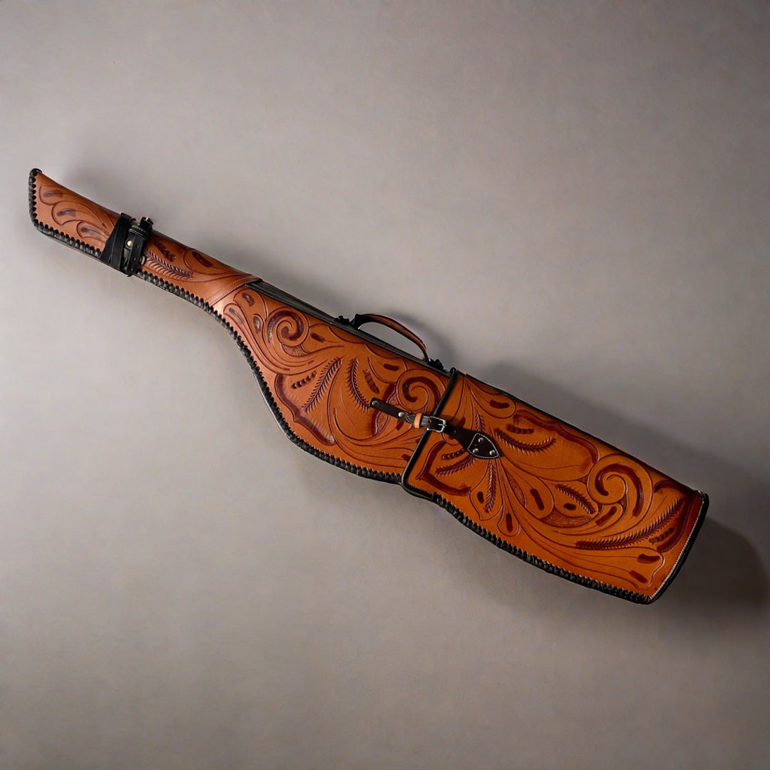 48 Inches Leather Scabbard Rifle Brown Embossed Leather Floral Hand ...