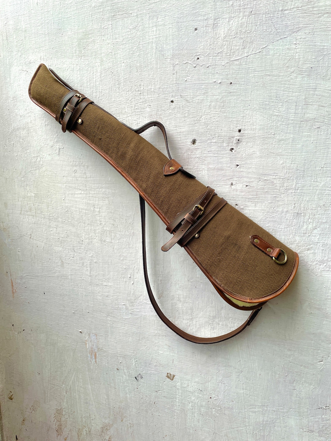 33" Leather & Canvas Rifle Scabbard Case With Fur Lining and Adjustable ...