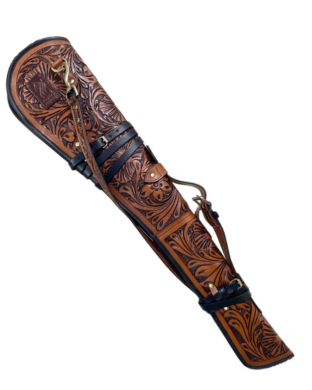 Western Rifle Scabbard - 33" Brown Tooled Leather Rifle Cover With ...