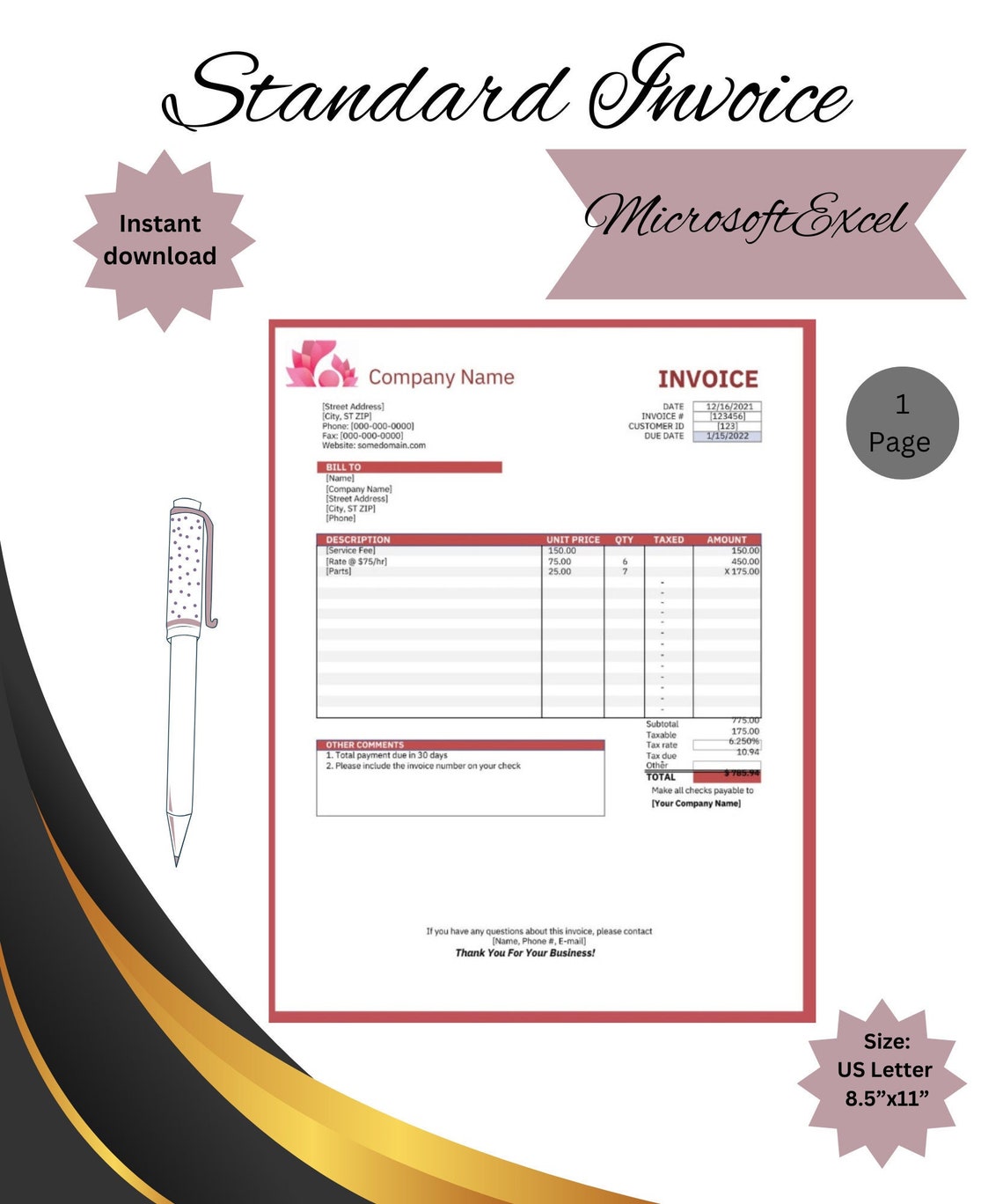 Invoice Editable Template, Printable Invoice, Payable Invoice ...
