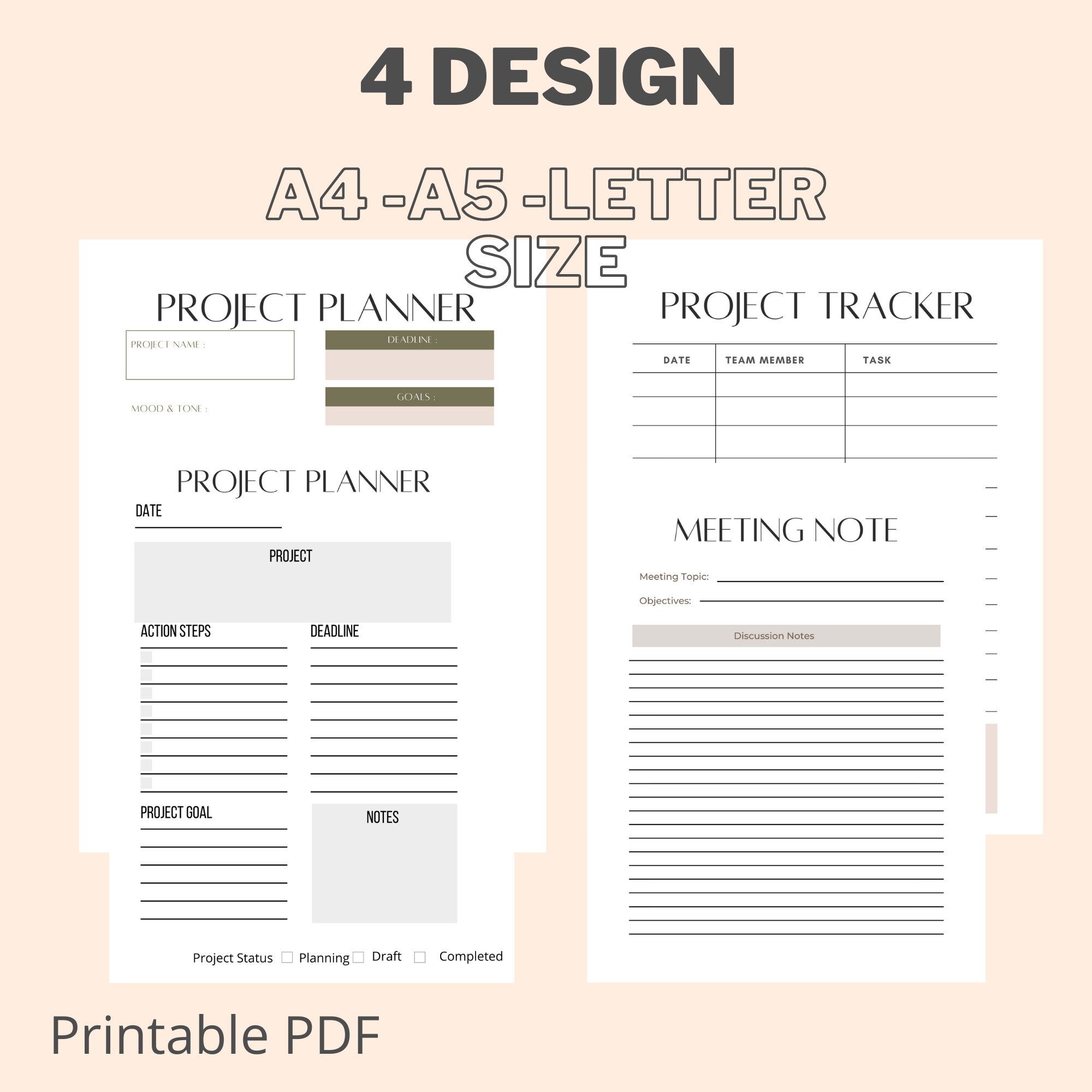 Project Planner Printable, Work Planner, Project Tracker, Digital ...