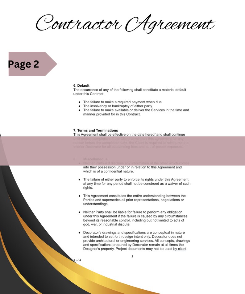 Professional Interior Design Contract, Editable Templates, 5 Page, DIY ...