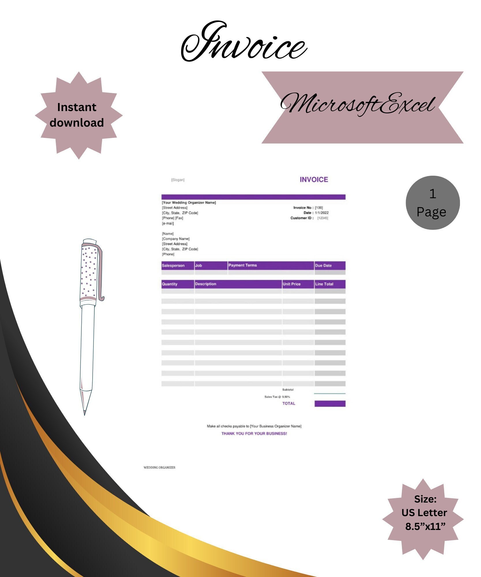 Invoice Editable Template, Wedding Printable Invoice, Payable Invoice ...