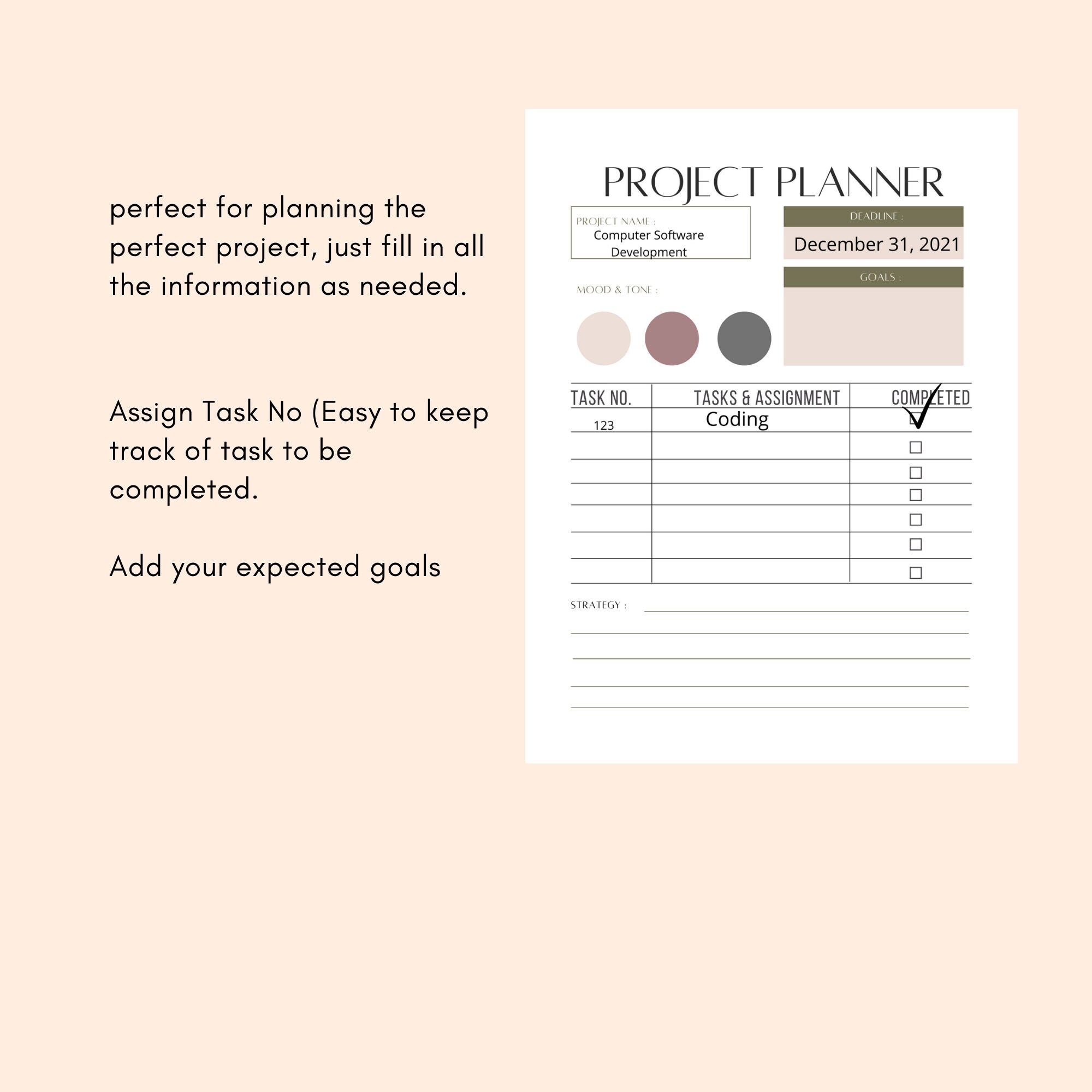 Project Planner Printable, Work Planner, Project Tracker, Digital ...