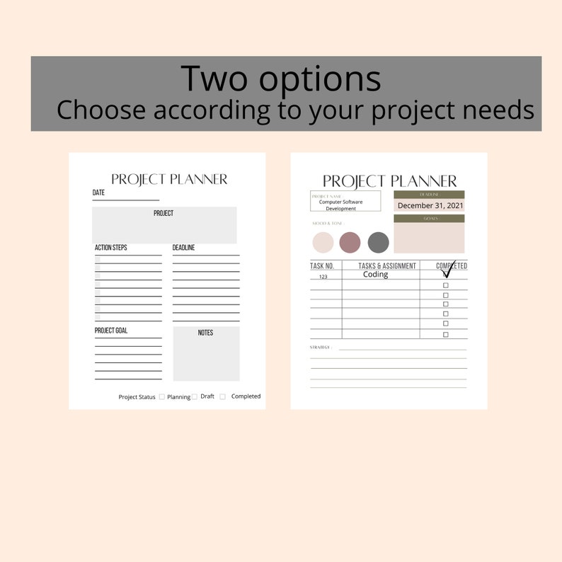 Project Planner Printable, Work Planner, Project Tracker, Digital ...