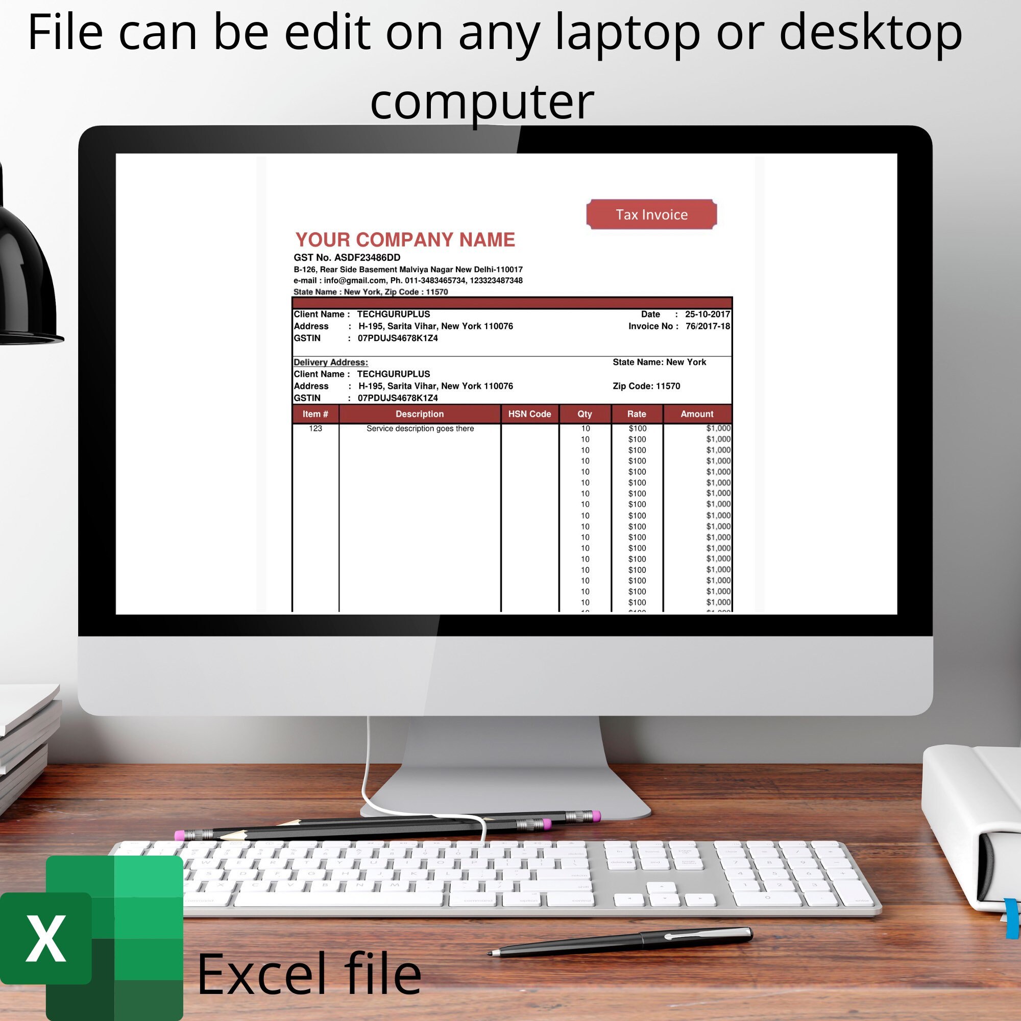 Invoice Editable Template, Printable Invoice, Payable Invoice ...