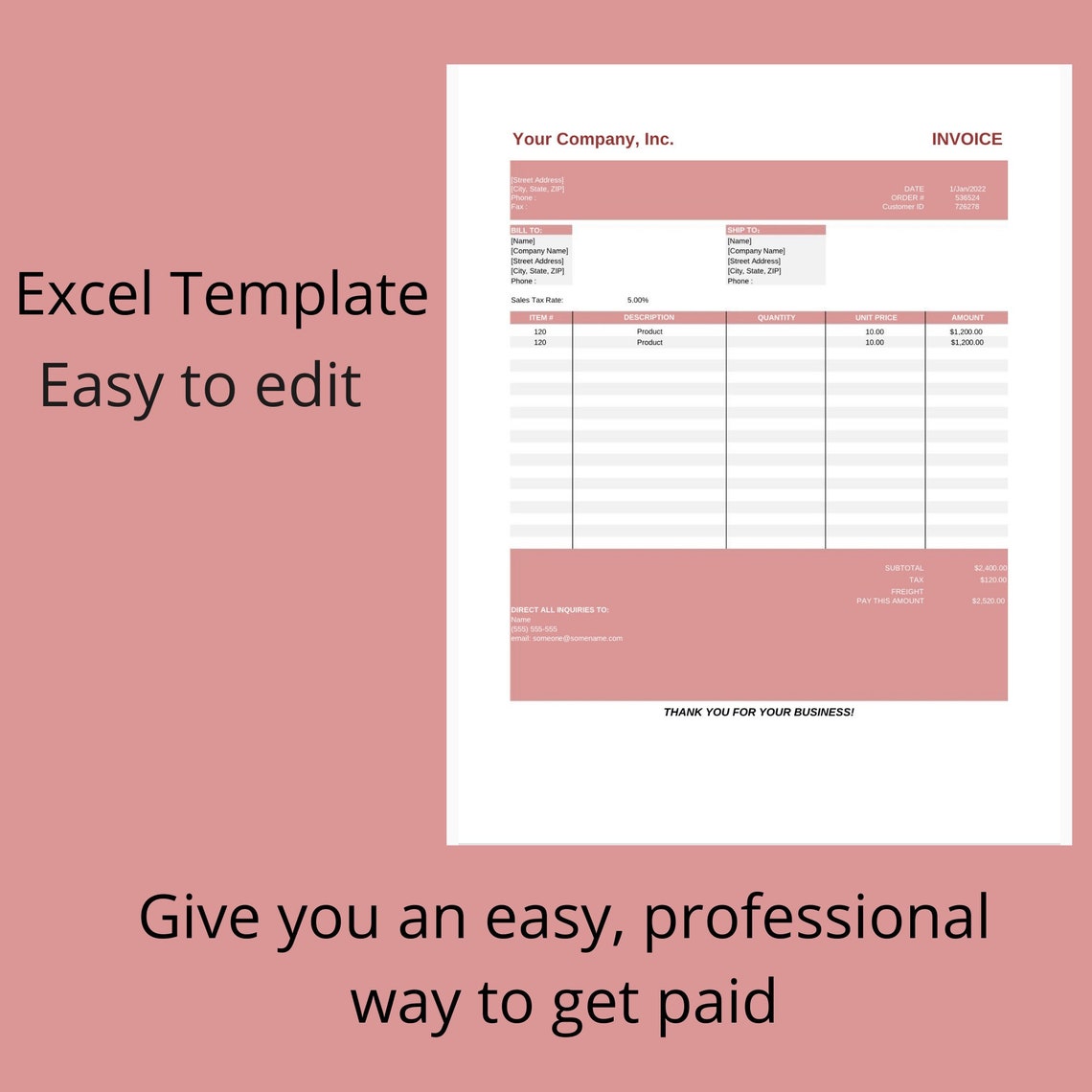Invoice Editable Template, Printable Invoice, Payable Invoice ...