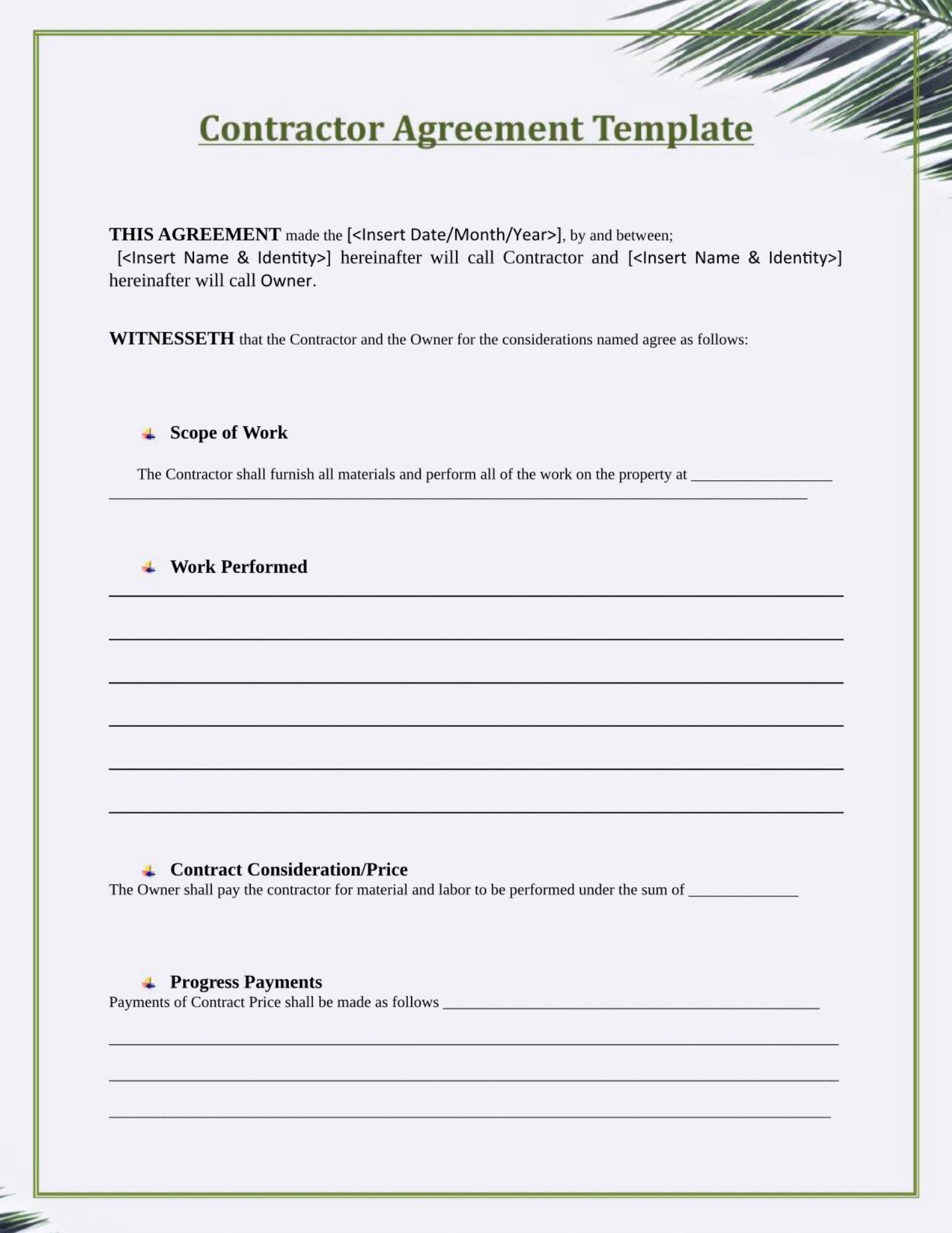Contractor Agreement Template Contract Template Construction - Etsy