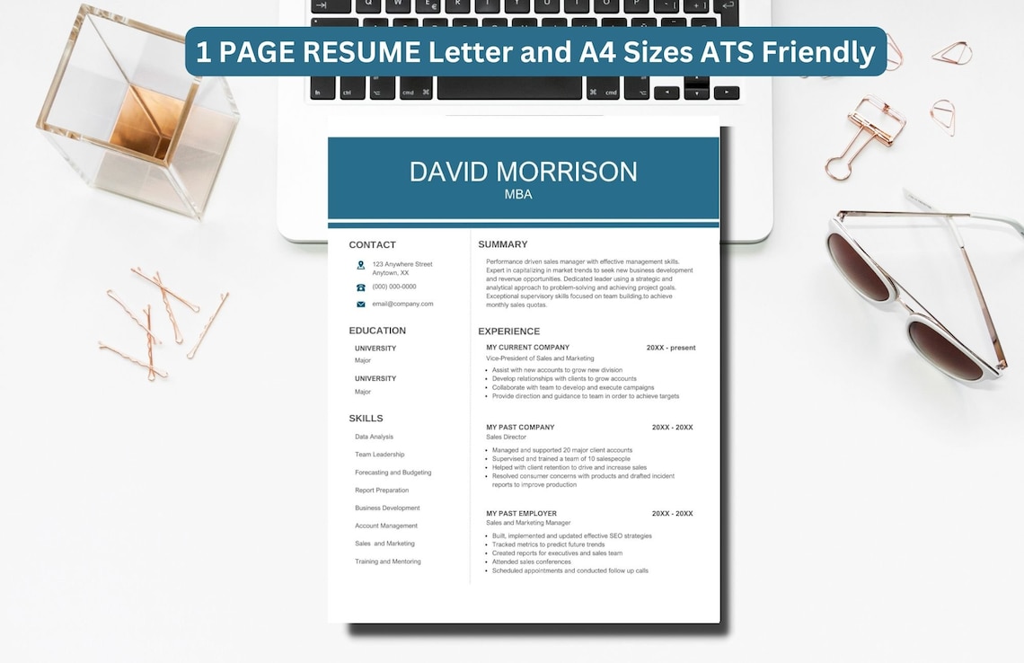 Resume Template for Job Application ATS Resume Clean Fillable Digital ...