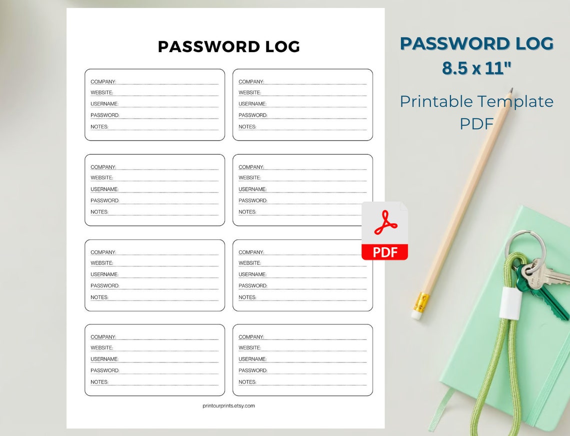 Password Log Printable Password Log PDF Printable Template for ...