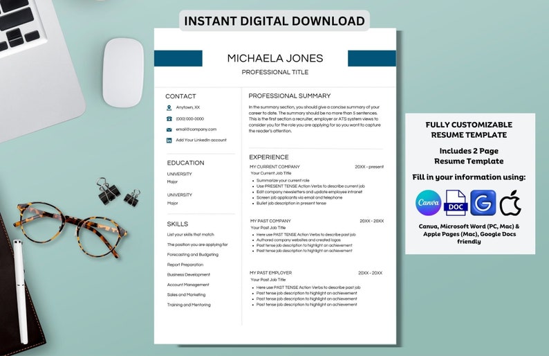 Simple Resume Template for Online Job Application Resume Template Modern CV Curriculum Vitae ...
