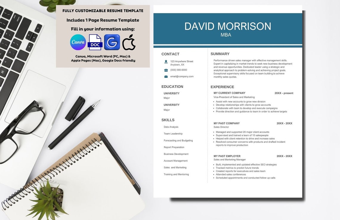 Resume Template for Job Application ATS Resume Clean Fillable Digital ...