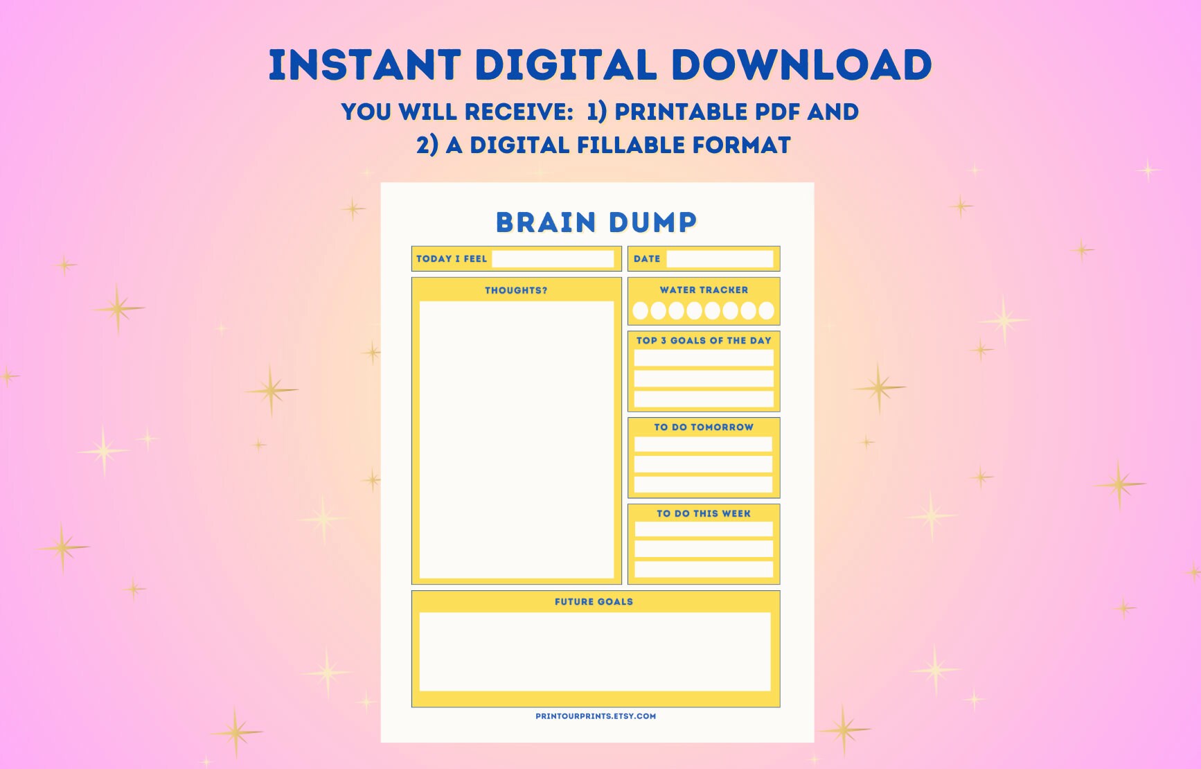 PRINTABLE Brain Dump Template for Thought Organization for Spring Brain ...