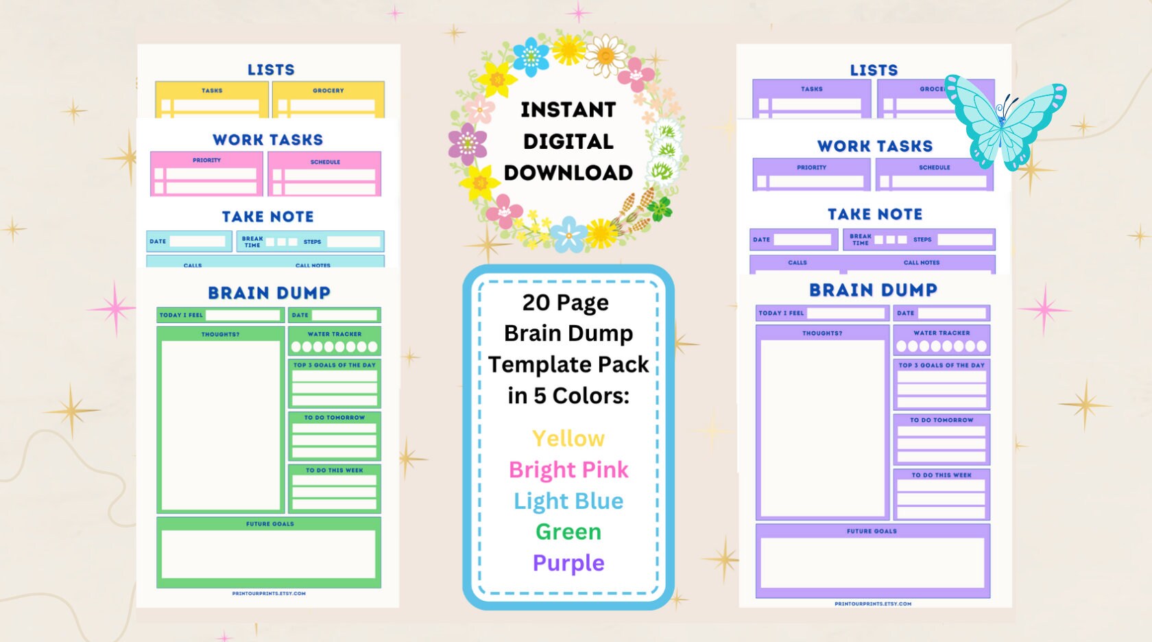 PRINTABLE Brain Dump Template for Thought Organization for Spring Brain ...
