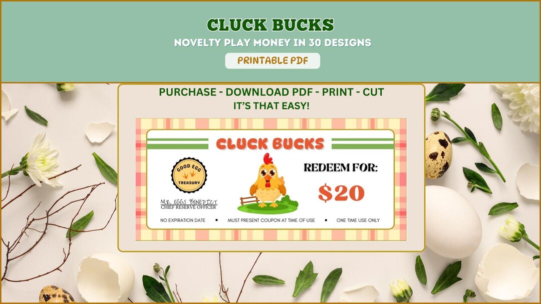 Printable Easter Coupon for Easter Bunny Bucks Play Money Chicken Bucks ...
