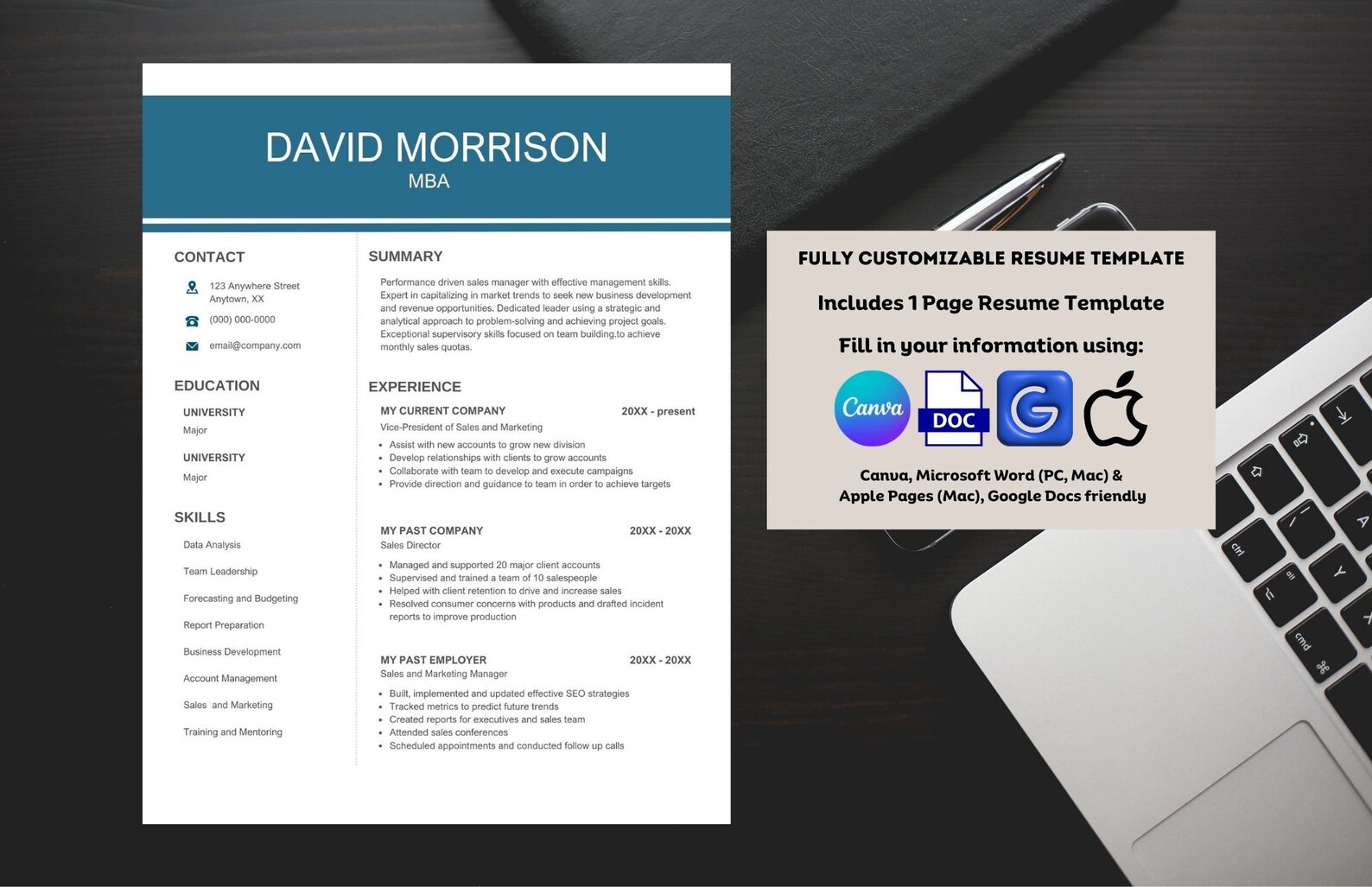 Resume Template for Job Application ATS Resume Clean Fillable Digital ...