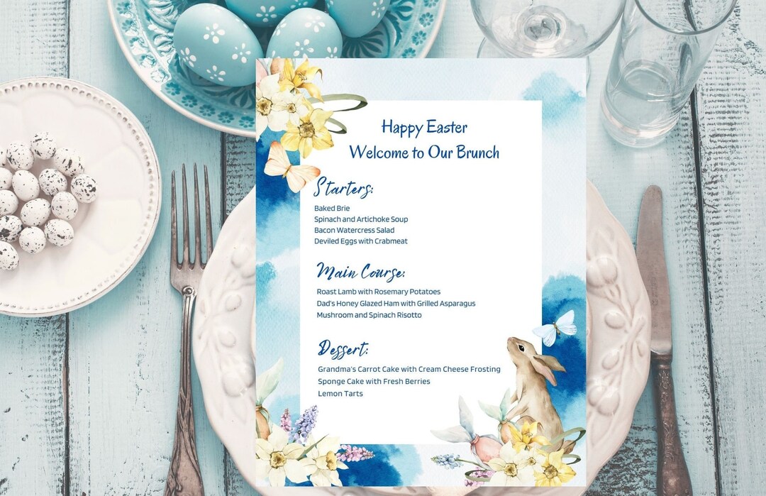 Easter Dinner Menu Editable Easter Brunch Menu Template for Easter Brunch Menu Instant Digital ...