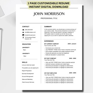 Resume Template Clean Clear Modern Resume Digital Fillable Format ...
