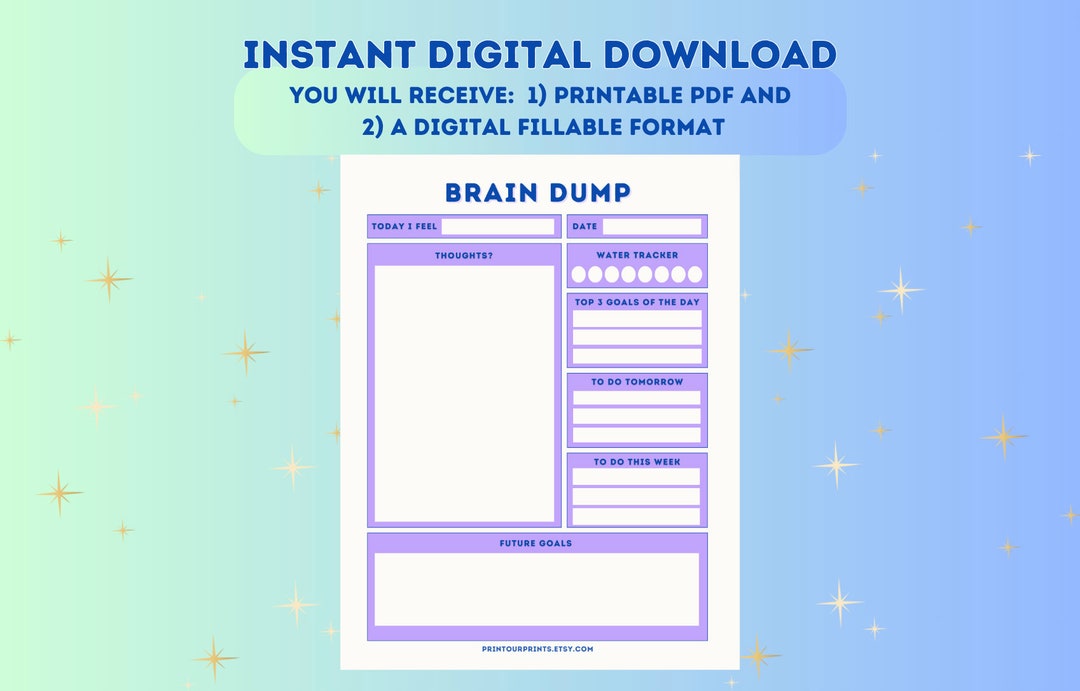PRINTABLE Brain Dump Template for Thought Organization for Spring Brain ...