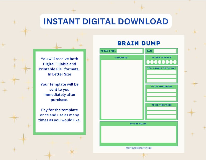 PRINTABLE Brain Dump Template for Thought Organization for Spring Brain ...