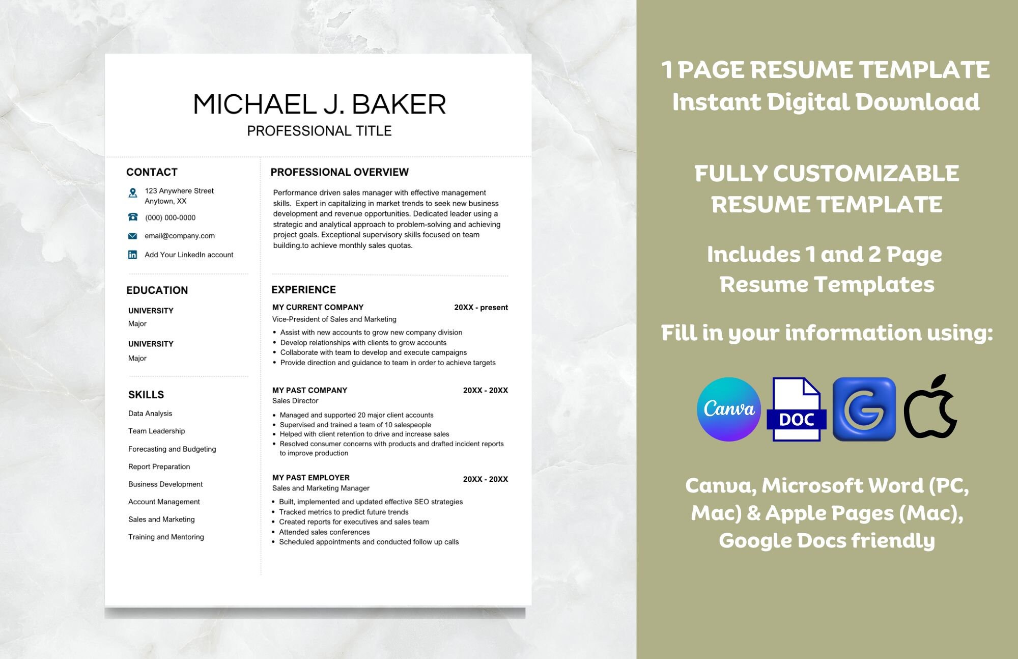 Modern Resume Template Minimalist Digital Resume Template for Job ...