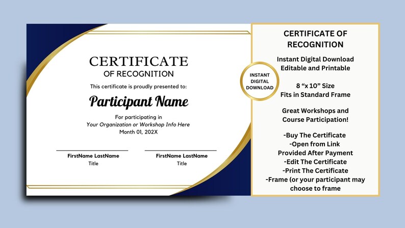 Printable Certificate of Recognition Certificate for Employee Award ...