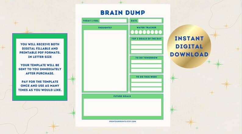 PRINTABLE Brain Dump Template for Thought Organization for Spring Brain ...