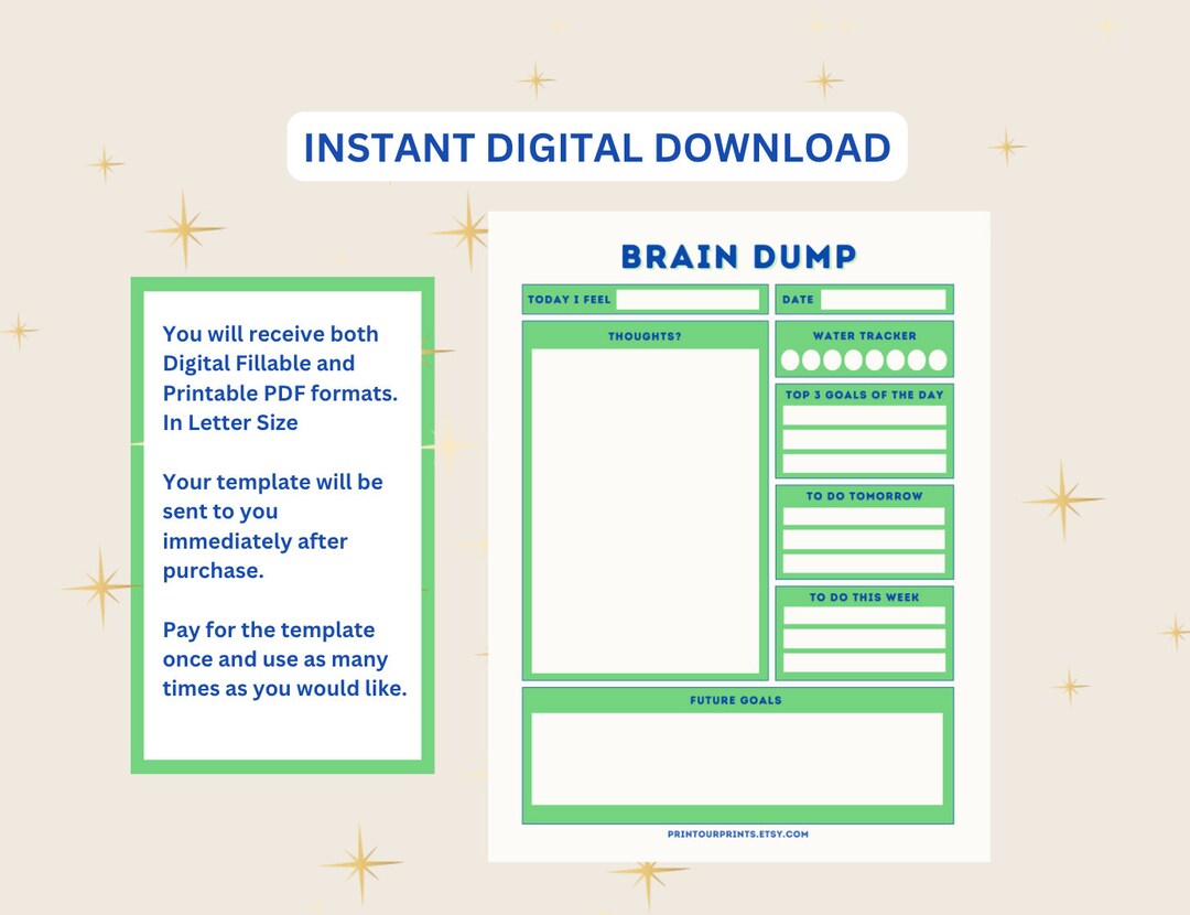 PRINTABLE Brain Dump Template for Thought Organization for Spring Brain ...