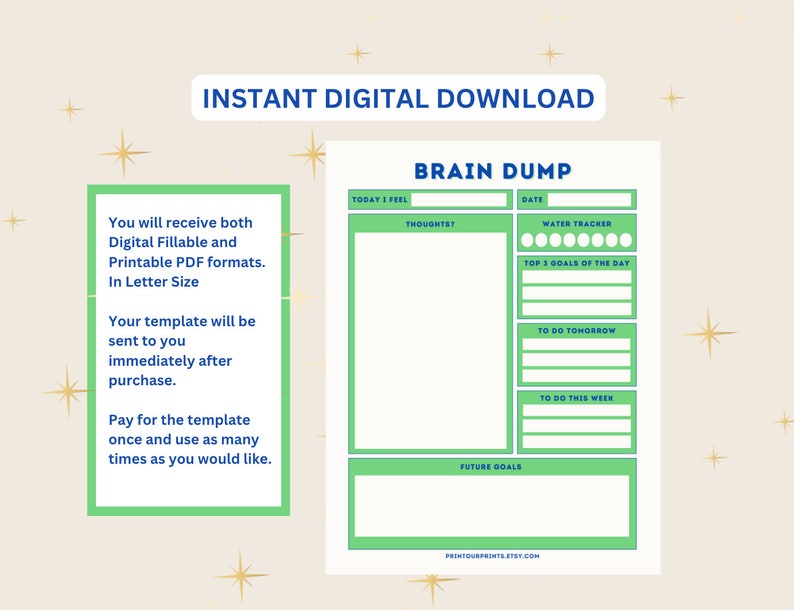 PRINTABLE Brain Dump Template for Thought Organization for Spring Brain ...