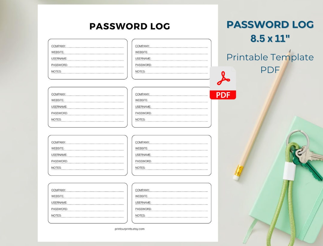 Password Log Printable Password Log PDF Printable Template for ...