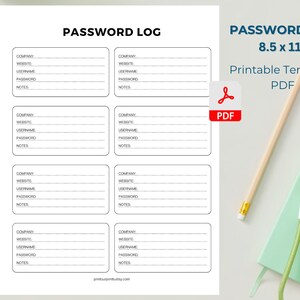 Password Log Printable Password Log PDF Printable Template for ...