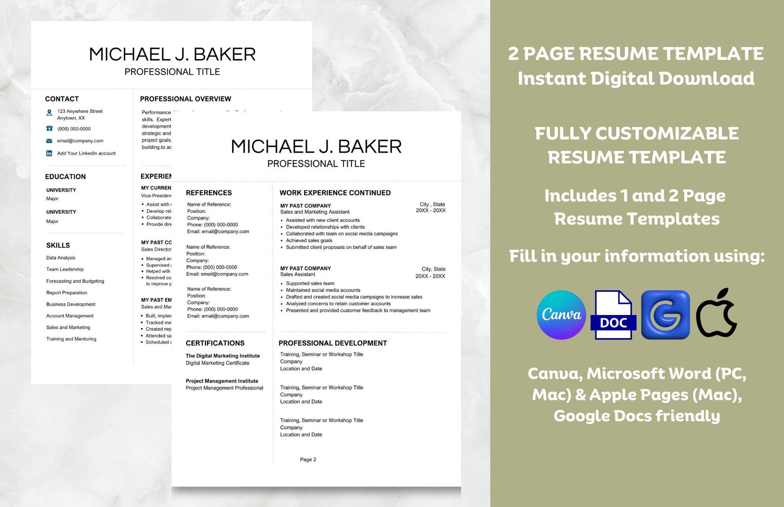 Modern Resume Template Minimalist Digital Resume Template for Job ...