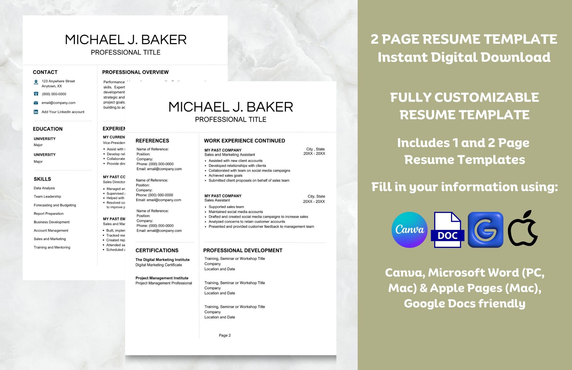 Modern Resume Template Minimalist Digital Resume Template for Job ...
