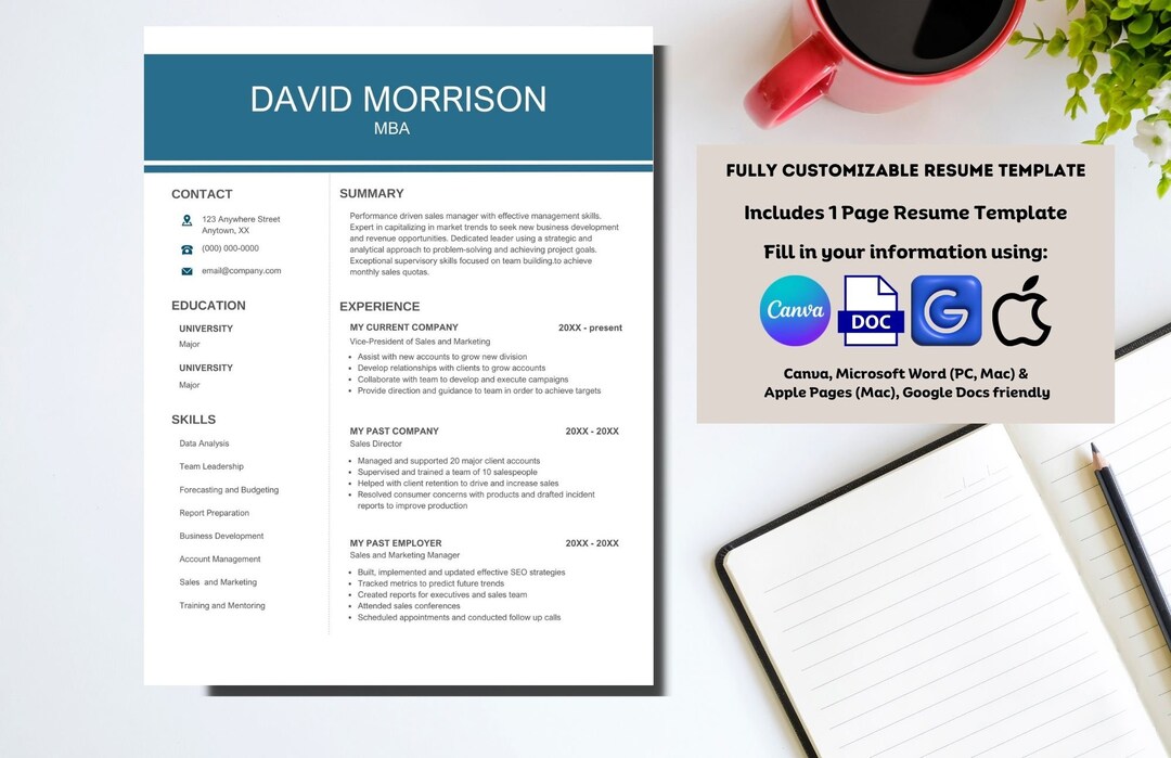 Resume Template for Job Application ATS Resume Clean Fillable Digital ...